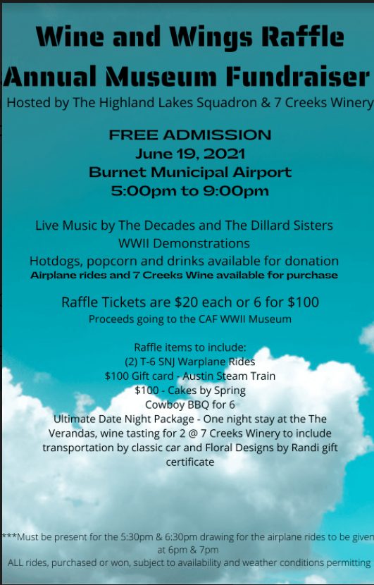 Wine and Wings Raffle Annual Museum Fundraiser - Burnet Chamber of Commerce