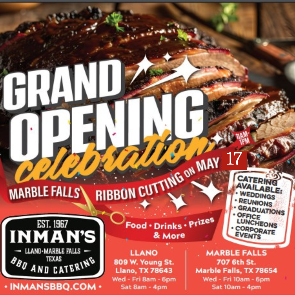 Grand Opening for Inman's BBQ and Catering Marble Falls - Burnet ...