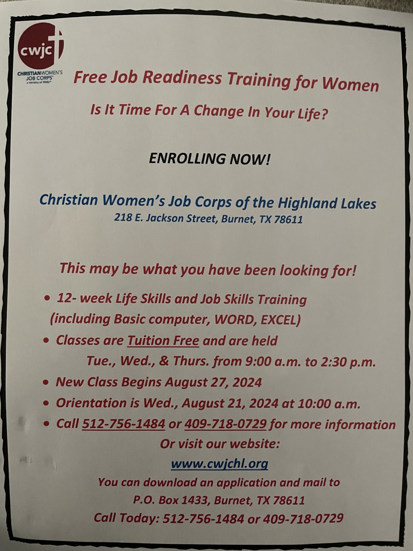Free Job Readiness Training for Women - Orientation - Burnet Chamber of ...